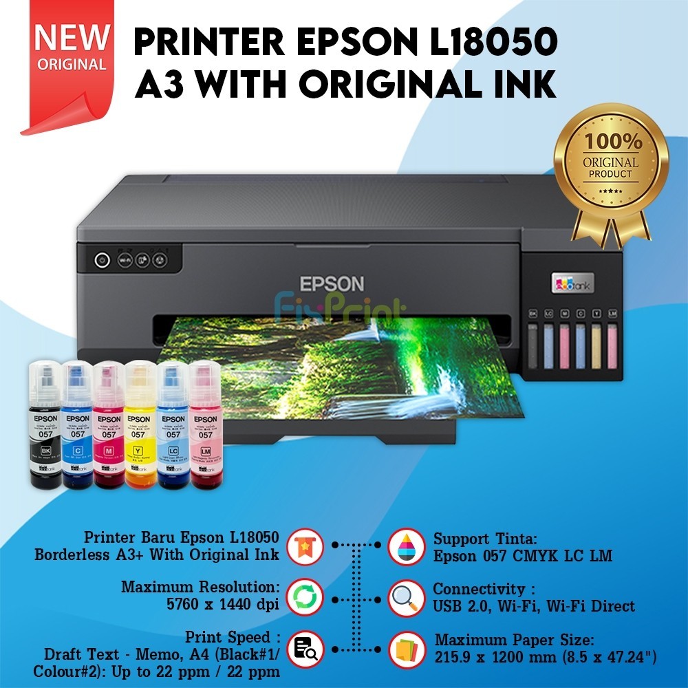 Jual Printer EcoTank Epson L18050 Wireless Wifi A3 Pengganti L1800 Printer Photo Borderless 6 ...