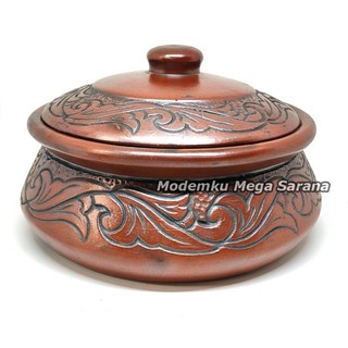 Jual Panci Gepeng Motif Relief Bunga Tanah Liat Gerabah Panci Kendil ...