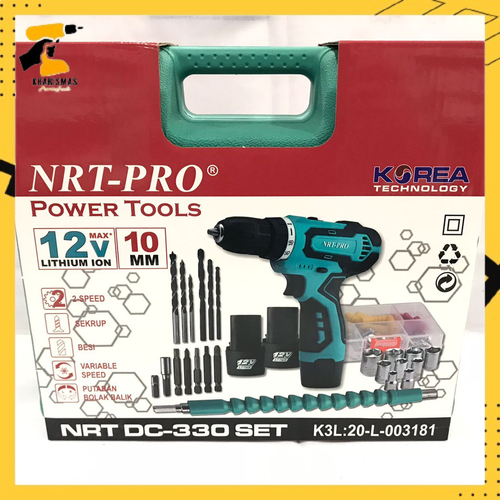 Jual BOR BATTERY / BOR CORDLESS 10MM 12V DC 330 SET NRT-PRO | Shopee ...