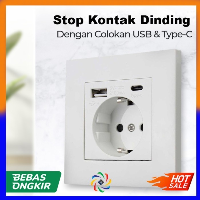 Jual Stop Kontak Dinding USB Type-C Colokan Listrik Tembok H B 1 6 ...