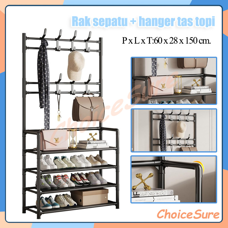 Jual Rak sepatu + hanger tas topi / Tempat Topi Rak Pakaian Serbaguna ...
