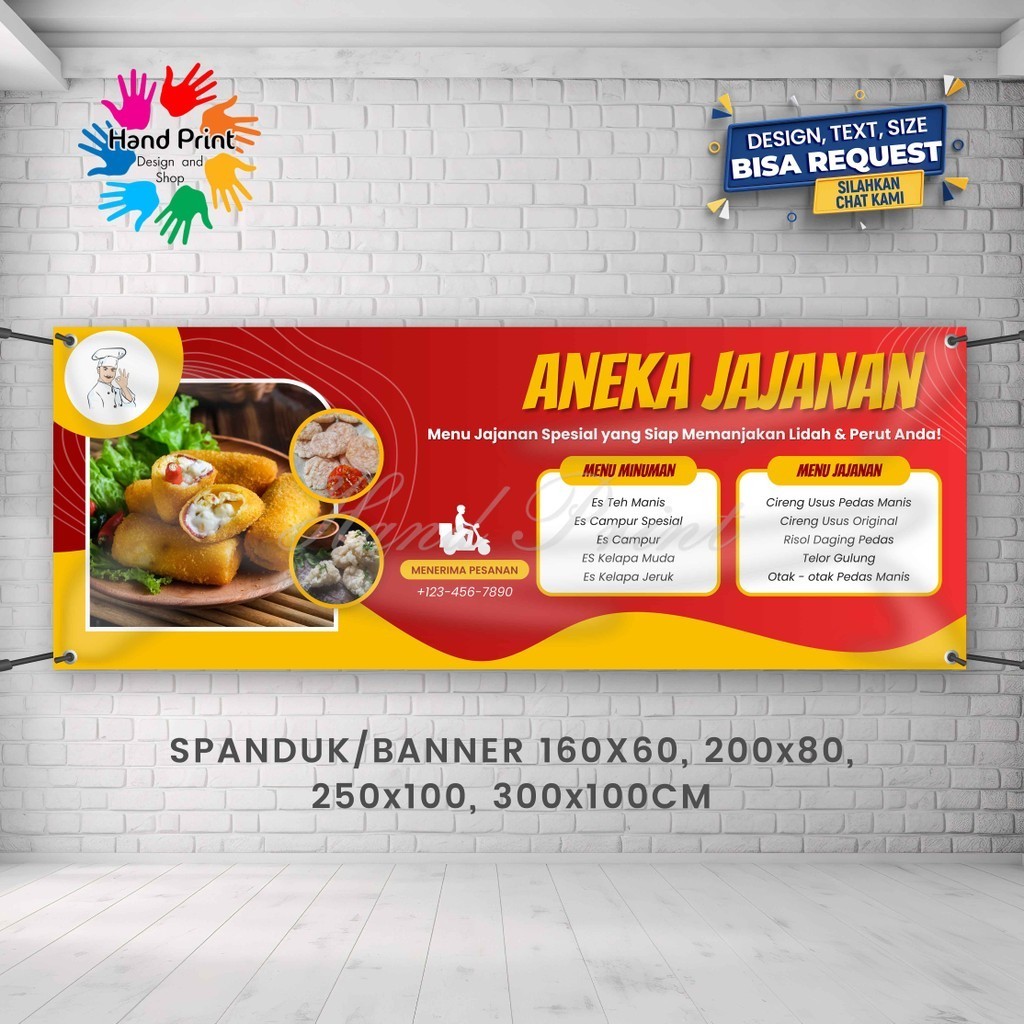 Jual Cetak Spanduk Banner Jualan Aneka Jajanan Merah MMT Spanduk Custom ...