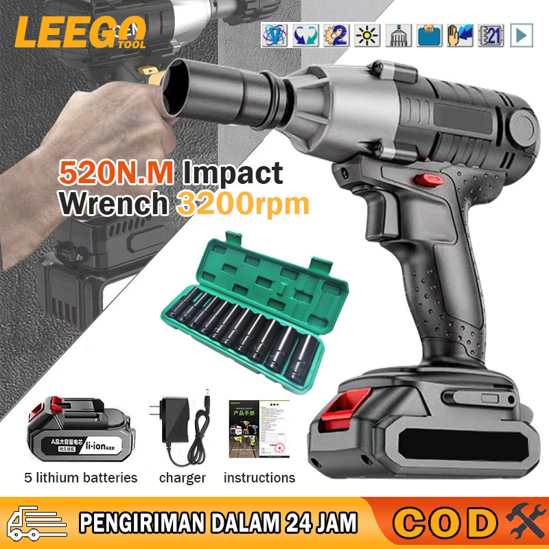 Jual Cordless Impact Wrench 21V 520N/M Mobil Impact Baterai Mesin Bor Untuk Baut Mobil Impek ...