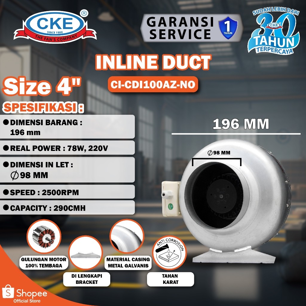 Jual Centrifugal Duct Inline Fan CKE CI-CDI100 4 Inch Inline Fan Duct ...