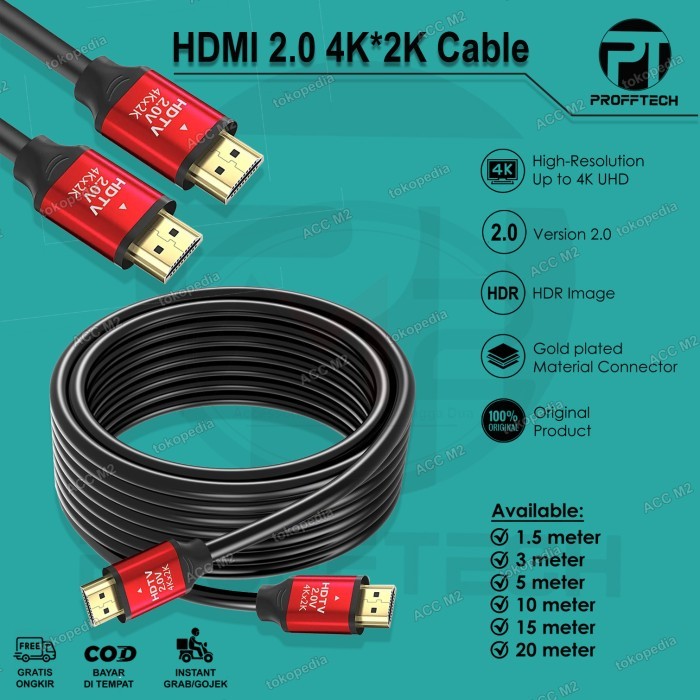Jual Kabel HDMI 2.0 4K 1.5M, 3M, 5M, 10M, 15M, 20M PROFFTECH | Shopee ...