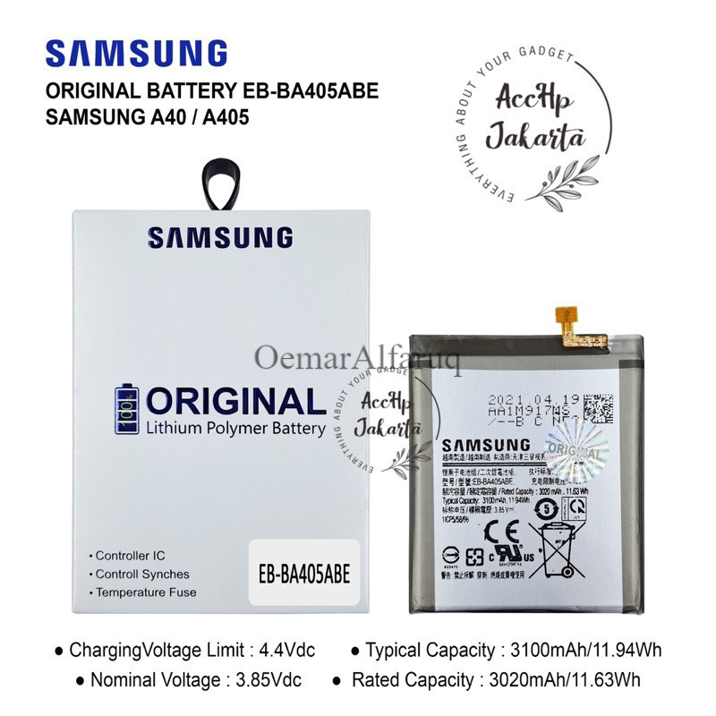 Jual Baterai Batrei Samsung A40 / A405 EB-BA405ABE Batrai A40 Battery Original 100% | Shopee ...