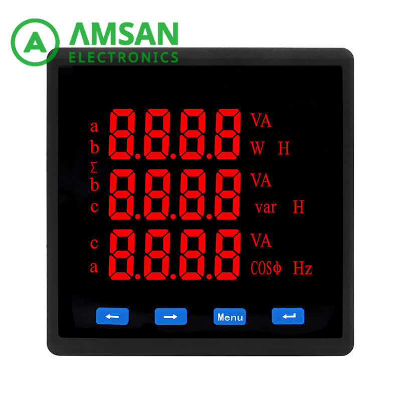 Jual Digital Multimeter Three Phase Volt Ampere Frequency AC80-270V Power Supply LED 96*96mm ...