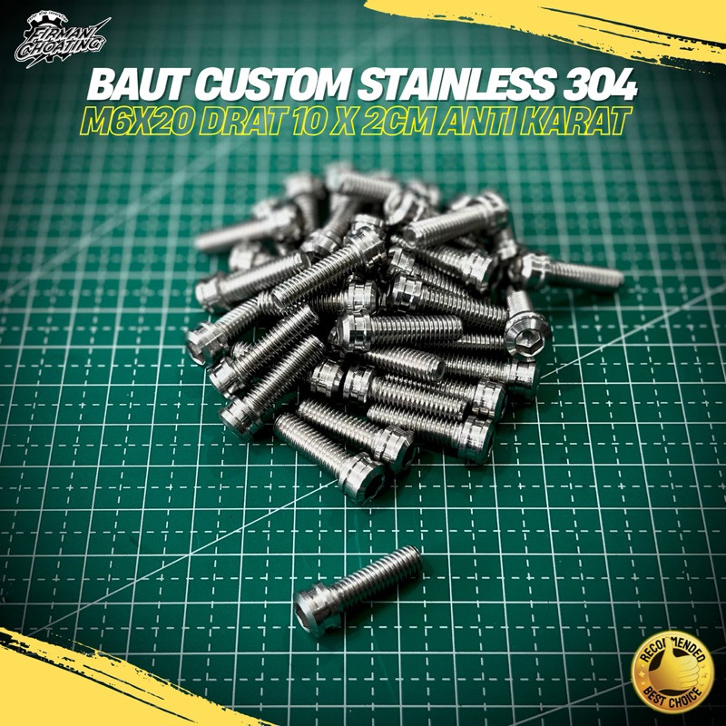 Jual BAUT CUSTOM STAINLESS 304 M6x20 DRAT 10 PANJANG 2CM (Harga 1 Pcs ...