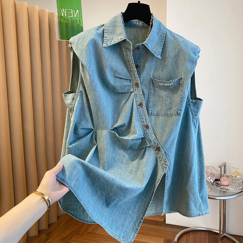 Jual Women's new oversized design feels niche, sleeveless diagonal ...