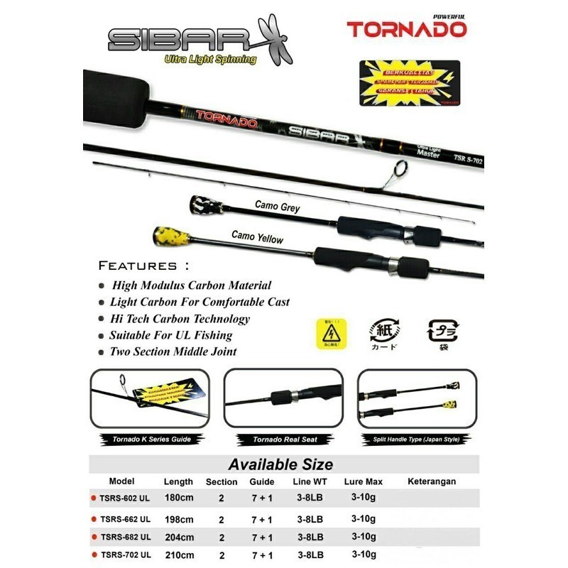Jual Tornado Sibar 602ul 662ul 2-6lb 3-8lb Joran Casting Spinning ...