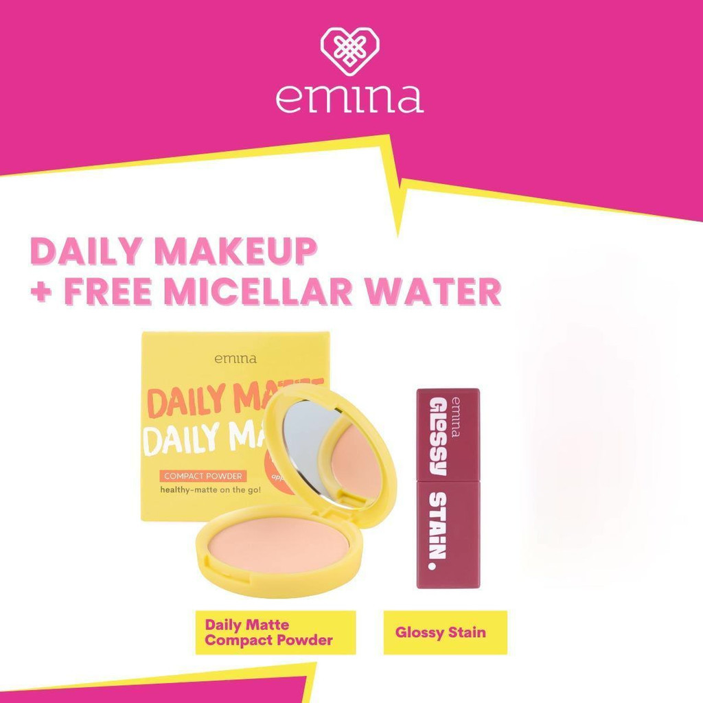 Jual Paket Emina Daily Matte Compact Powder 11G + Lip Tint Glossy Stain ...