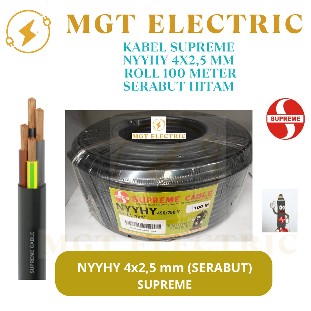 Jual KABEL NYYHY 4X2.5 SUPREME ROL 100M / HITAM SERABUT 4X2,5 ROL 100 meter | Shopee Indonesia