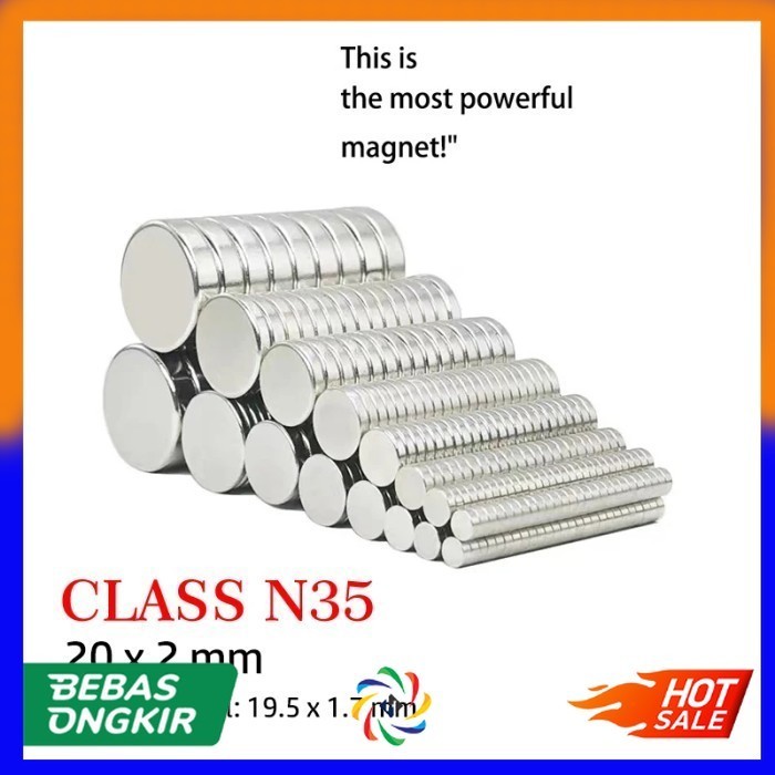 Jual Magnet Bulat Power Full Neodymium N d F e B N 3 5 Ukuran 20 x 2 mm ...