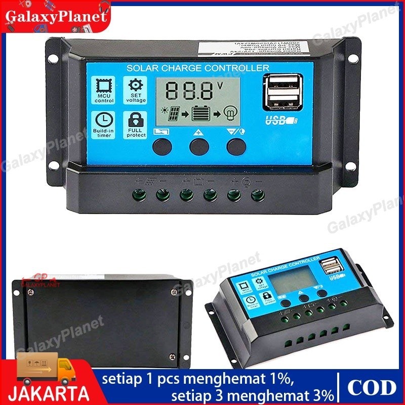 Jual Solar Charge Controller LCD LED Display Solar PWM 12V/24V 10A 20A 30A 50A 60A USB Panel ...