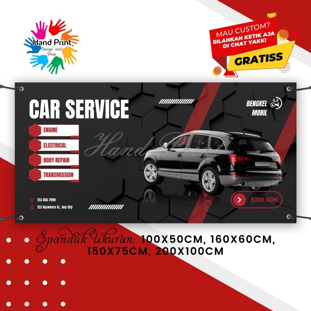 Jual Cetak Spanduk Banner Bengkel Mobil Service Hitam MMT Spanduk ...
