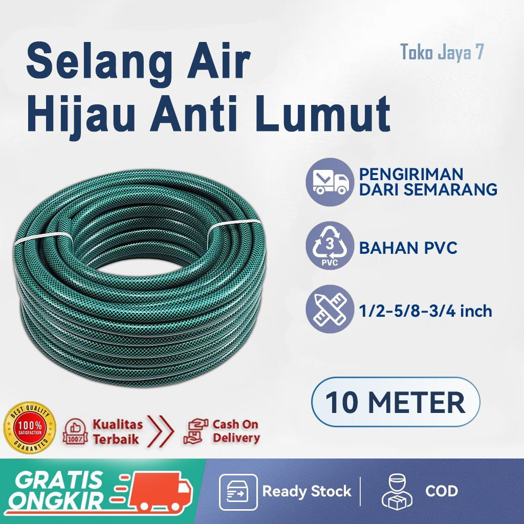 Jual SELANG AIR 10 METER / SELANG AIR 1/2 5/8 3/4 INCH / SELANG AIR BENANG HIJAU ANTI LUMUT ...