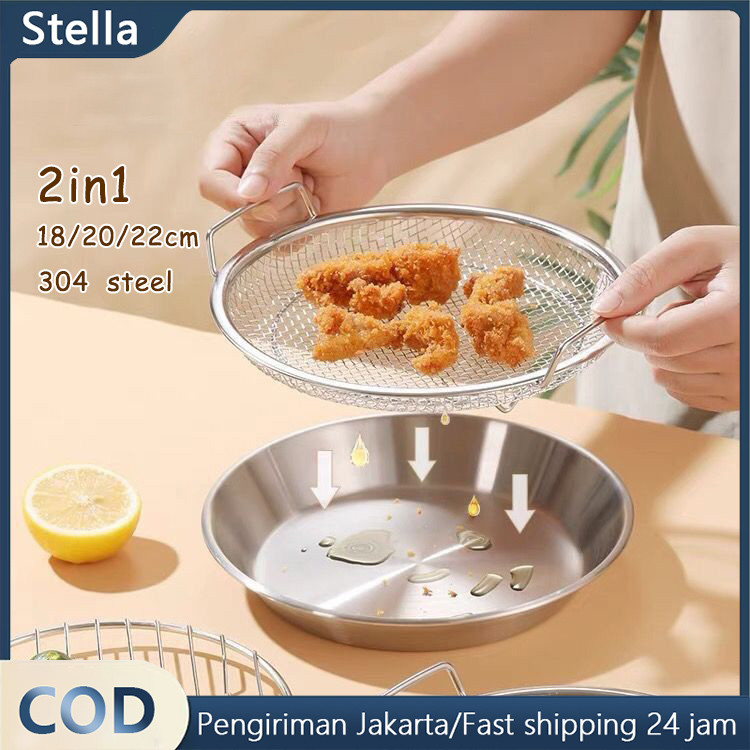 Jual 2 in 1 Saringan Minyak Sayur Makanan 20/22cm With Handle Stainless ...