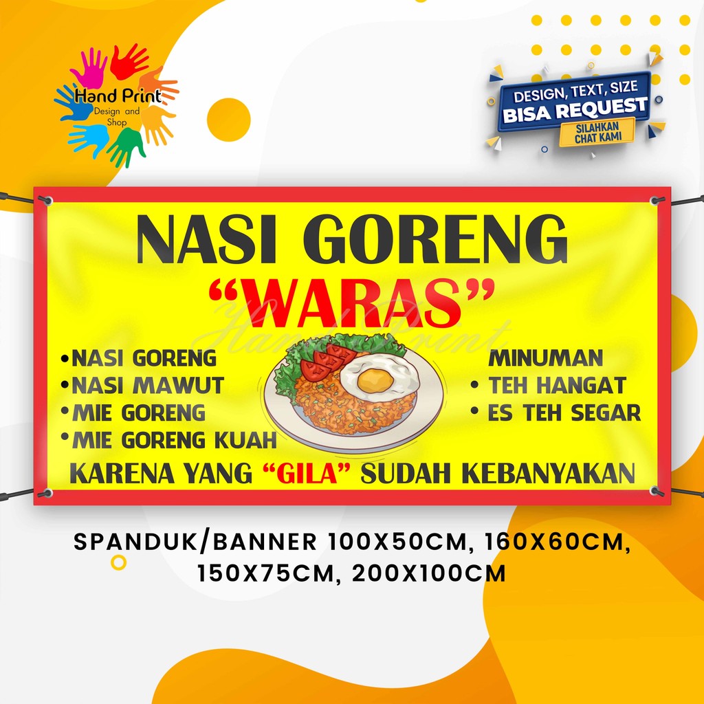 Jual Cetak Spanduk Banner Jualan Nasi Goreng Makanan Kuning Merah MMT ...
