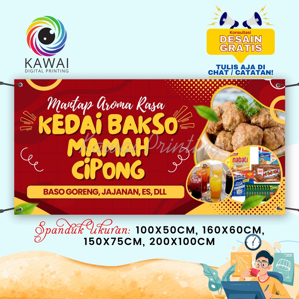 Jual Spanduk Banner MMT Kedai Bakso Merah Rekuest 200x100 Cm | Shopee ...