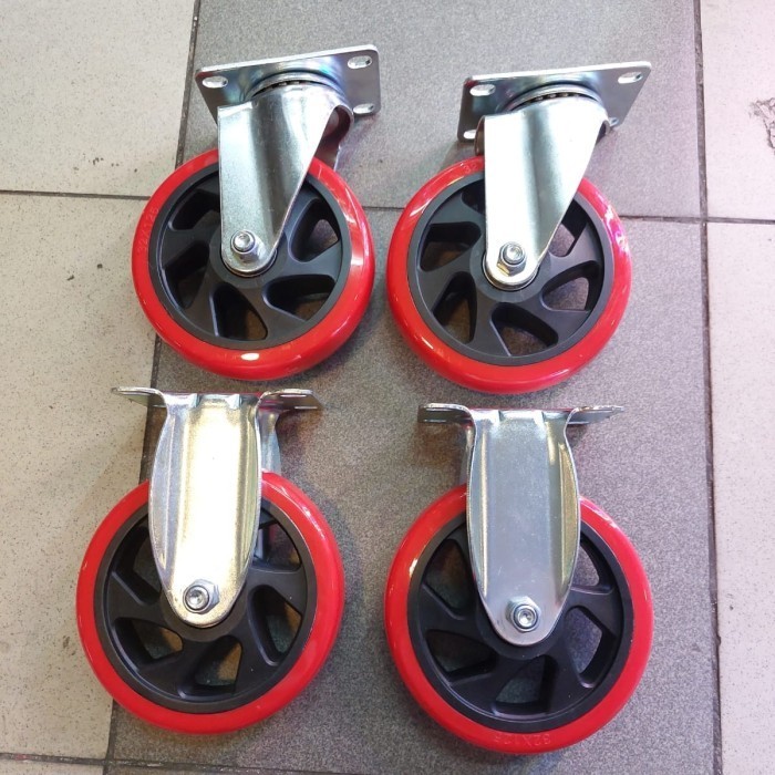 Jual Roda Troli Pu Merah 5 inch Medium Duty ( 2Hidup 2Mati ) | Shopee ...