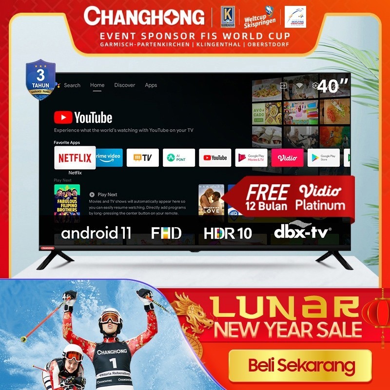 Jual Changhong 40 Inch Newest Android 11 Frameless Smart TV Digital LED TV FHD -Netflix-Youtube ...