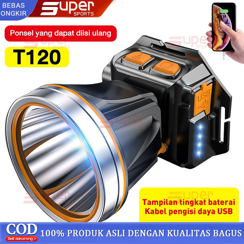 Jual Lampu Depan LED Super Kuat/Senter LED Super Terang/USB Isi Ulang/Dengan Sensor ORI/Senter ...