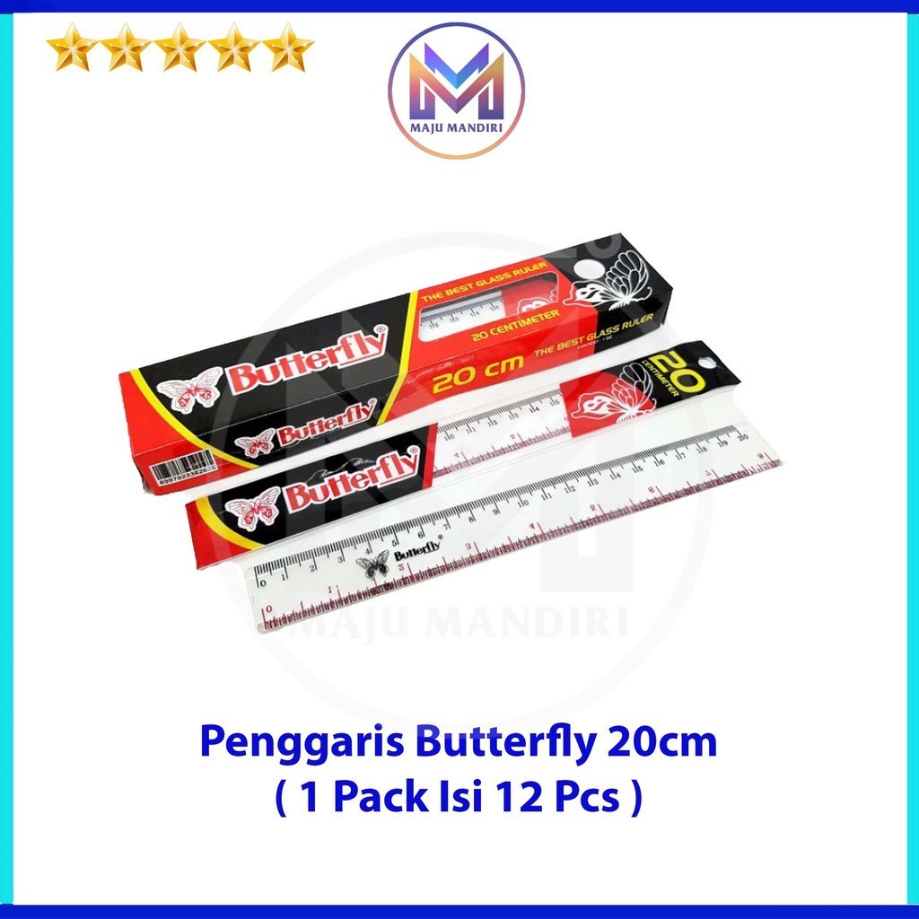 Jual Penggaris Plastik Butterfly 20 cm / Ruller Per Pack Isi 12 Pcs ...