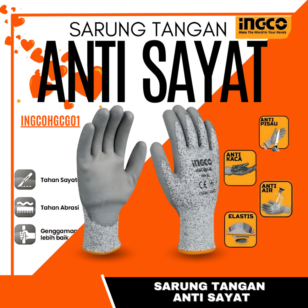 Jual Sarung Tangan Anti Sayat INGCO HGCG01-XL Sarung Tangan INGCO Anti ...