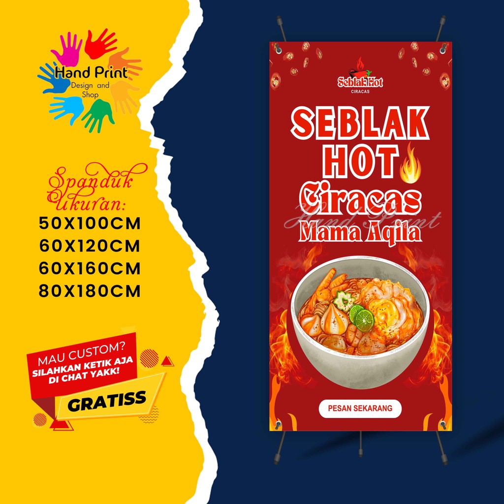 Jual Cetak Spanduk Banner Seblak Hot Merah Tua MMT Spanduk Custom ...