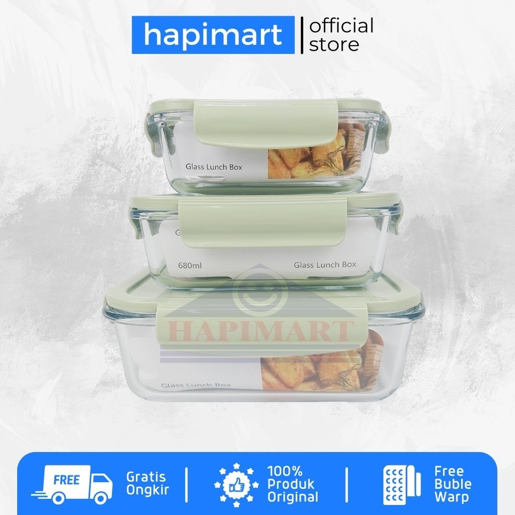 Jual Glasslock Kotak Makanan Persegi 3 In 1 Kedap Udara Bisa Masuk Ke ...