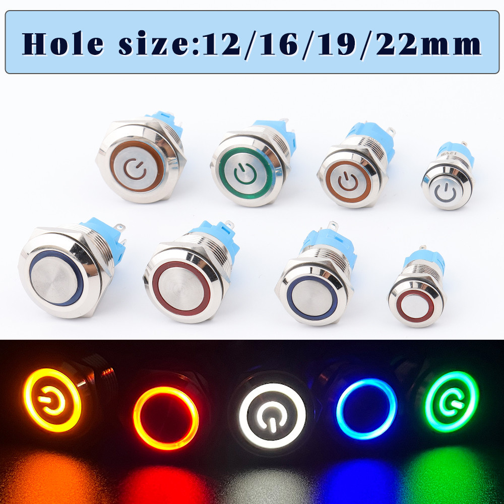 Jual 12/16/19/22mm Waterproof Metal Push Button Switch LED Light ...