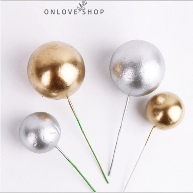 Jual Topper Kue Bola 5 pcs/Dekorasi Hiasan Kue/Bola Warna Warni Gold dan Silver Topper Cake ...