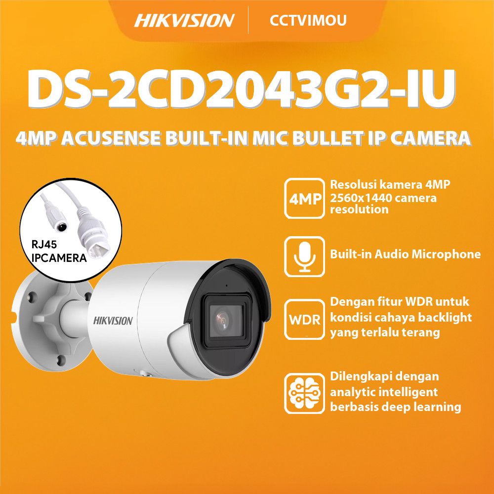 Jual HIKVISION DS-2CD2043G2-IU 4MP ACUSENSE BUILT-IN MIC BULLET IP CAMERA | Shopee Indonesia