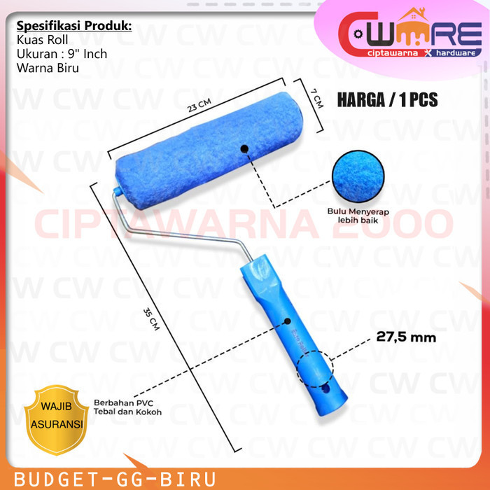 Jual Kuas Roll Paint Roller Rol Cat Tembok Gagang Biru 9" Inch - CwTc ...