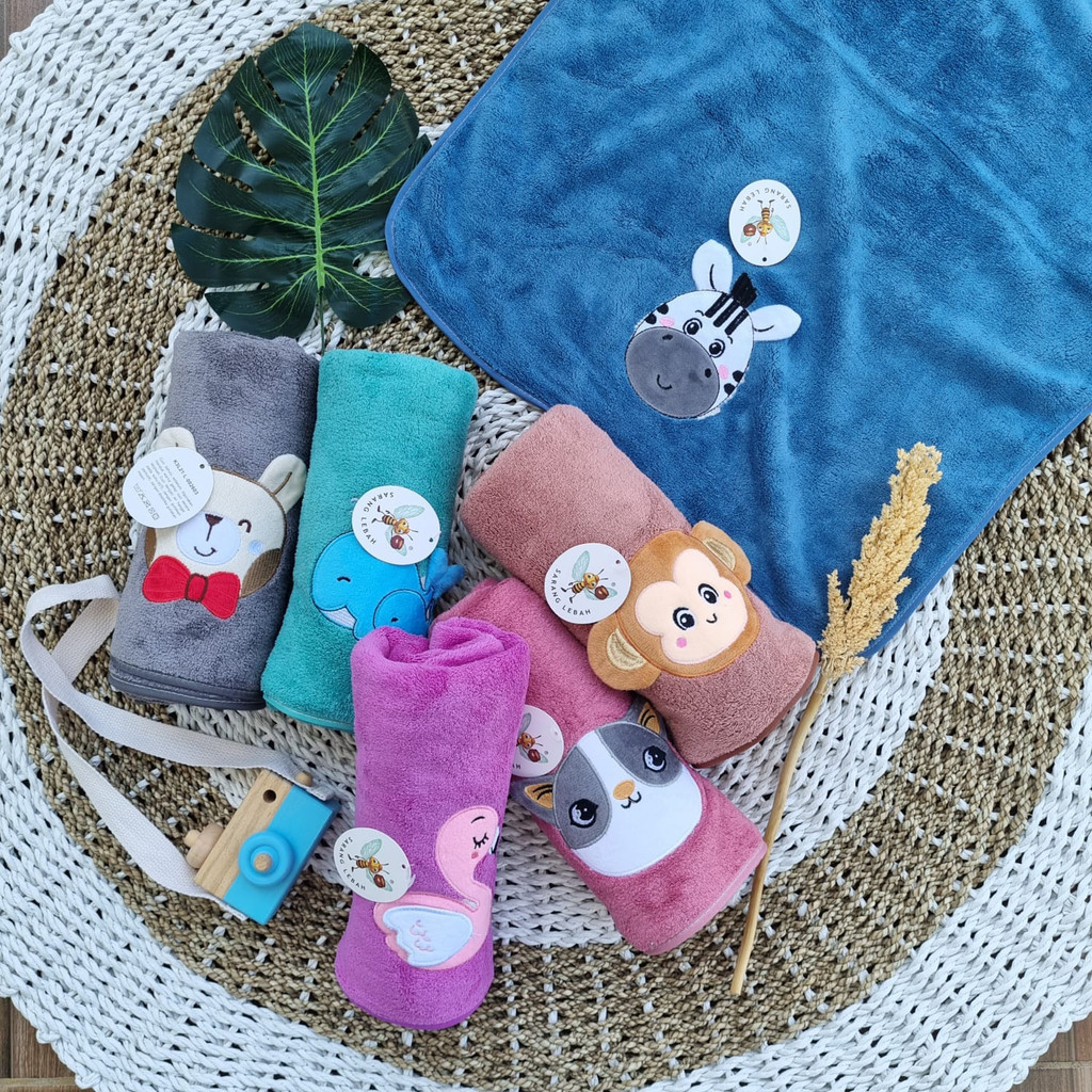Jual Handuk bayi microfiber dengan hiasan 3D lucu ukuran 100x50 cm ...
