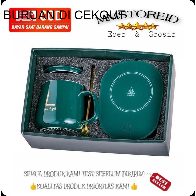 Jual MM - Mug gelas keramik huruf inisial lucky + penghangat listrik ...