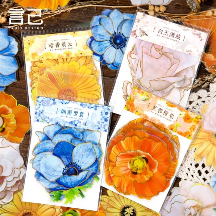 Jual 10 Lembar Sticker Bunga Flower Stiker Gold Dust Material Craft ...