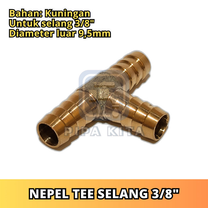 Jual Nepel Tee Selang 3/8 Inch Sambungan Selang Cabang 3 Siku 9,5 Mm ...