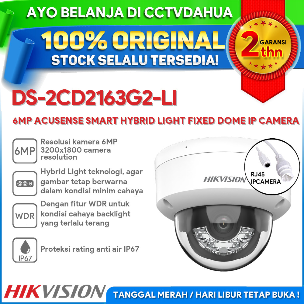 Jual HIKVISION DS-2CD2163G2-LI 6MP ACUSENSE SMART HYBRID LIGHT DOME IP CAMERA | Shopee Indonesia