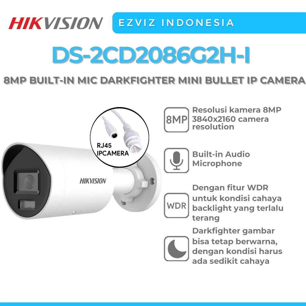 Jual HIKVISION DS-2CD2086G2H-I 8MP H265 BUILT-IN MIC DARKFIGHTER WDR MINI BULLET IP CAMERA ...