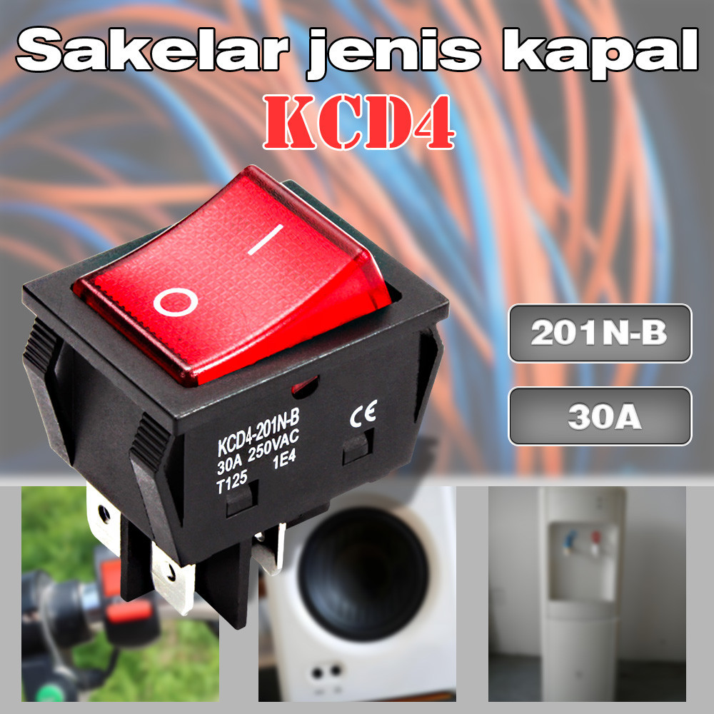 Jual saklar/ switch on off besar 4 pin merah lampu 30A(Dengan lampu ...