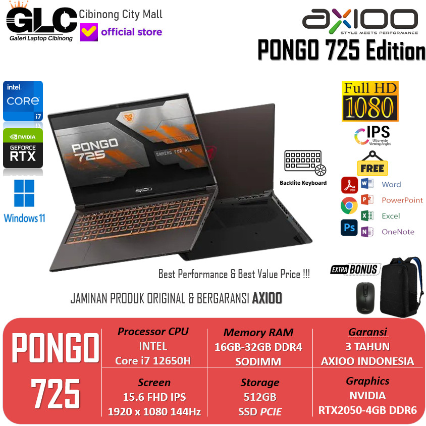 Jual laptop gaming Axioo Pongo 725 Intel i7 1265H 16GB 1TB RTX2050-4GB ...