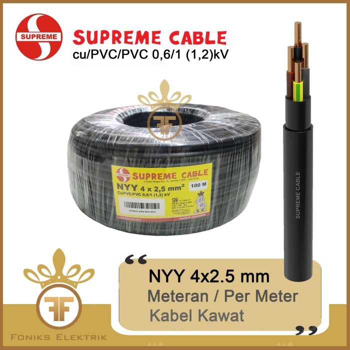 Jual KABEL LISTRIK SUPREME NYY 4X2.5 4X2,5 METERAN / PER METER HITAM | Shopee Indonesia