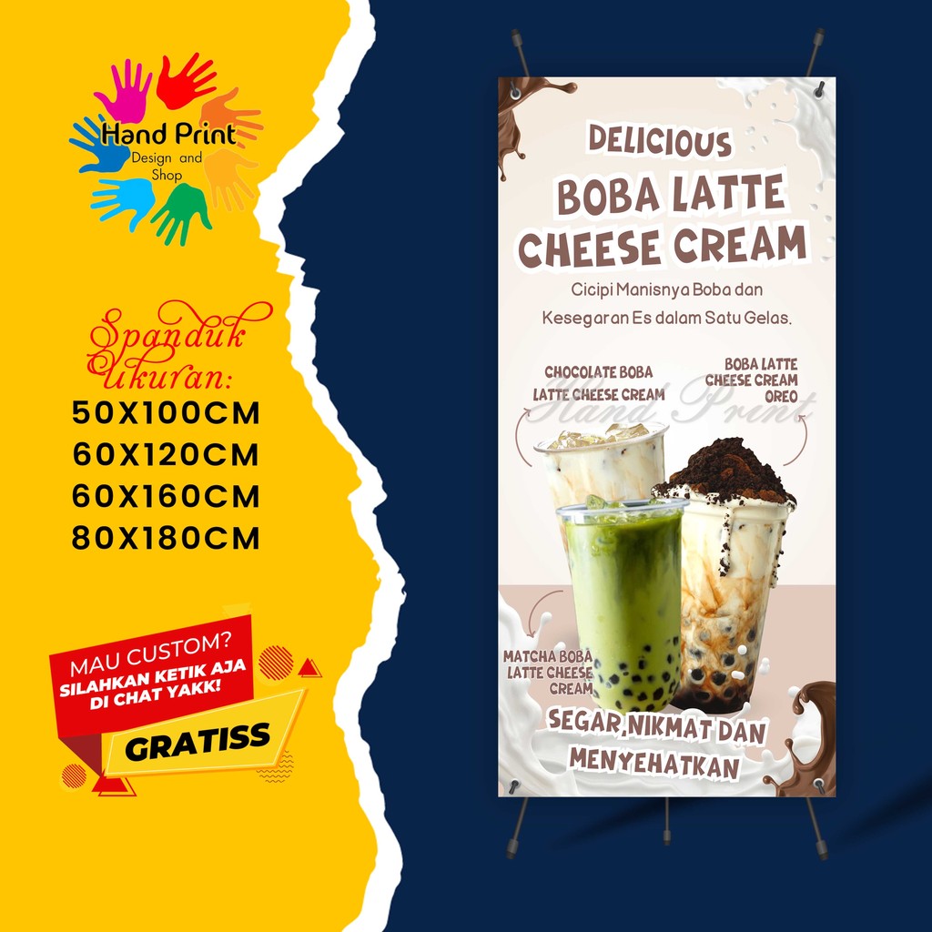 Jual Cetak Spanduk Banner Minuman Boba Lattle Cream MMT Spanduk Custom ...