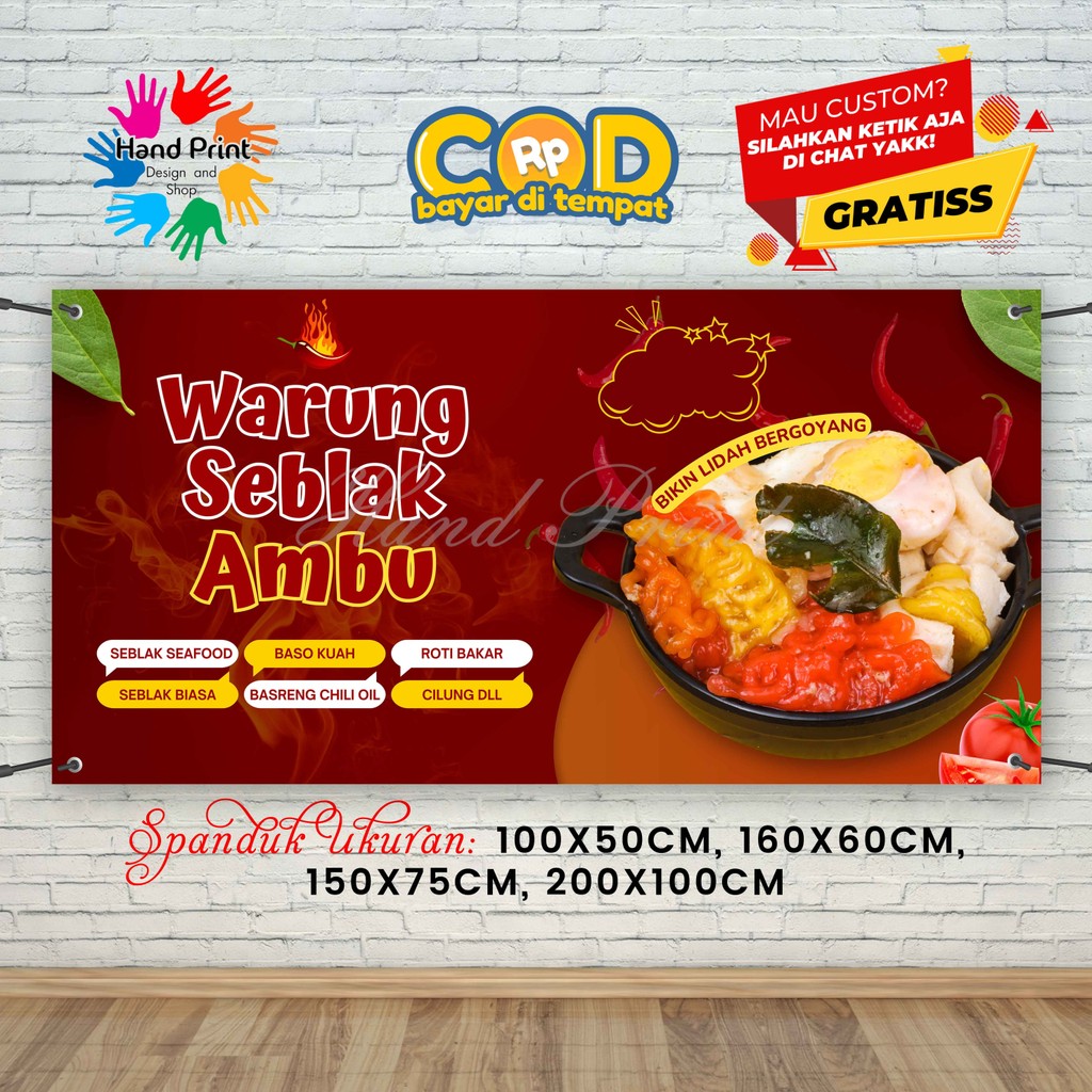 Jual Cetak Spanduk Banner Warung Seblak Pedas Merah MMT Spanduk Custom ...