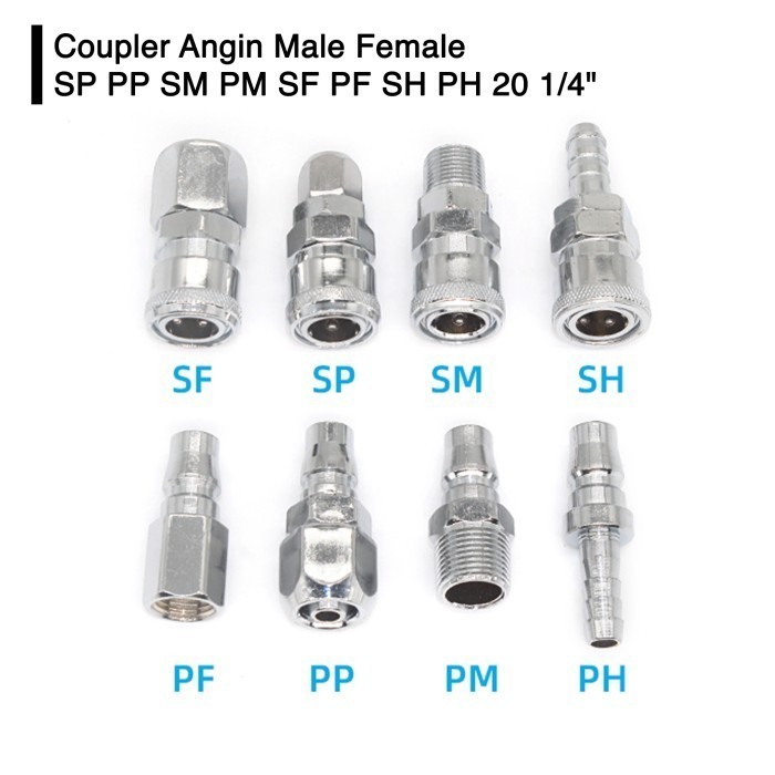 Jual Kopler Angin Coupler Male Female SP PP SM PM SF PF SH PH 20 1/4 ...