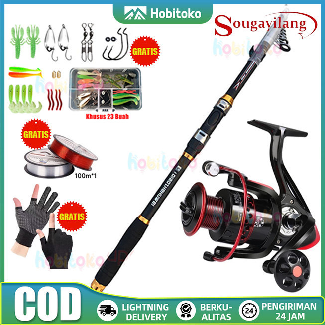 Jual 【Beli 1 Gratis 4】Sougayilang pancing set 2.1-3.6m 6/7/8 bagian joran pancing 5.2:1 ...