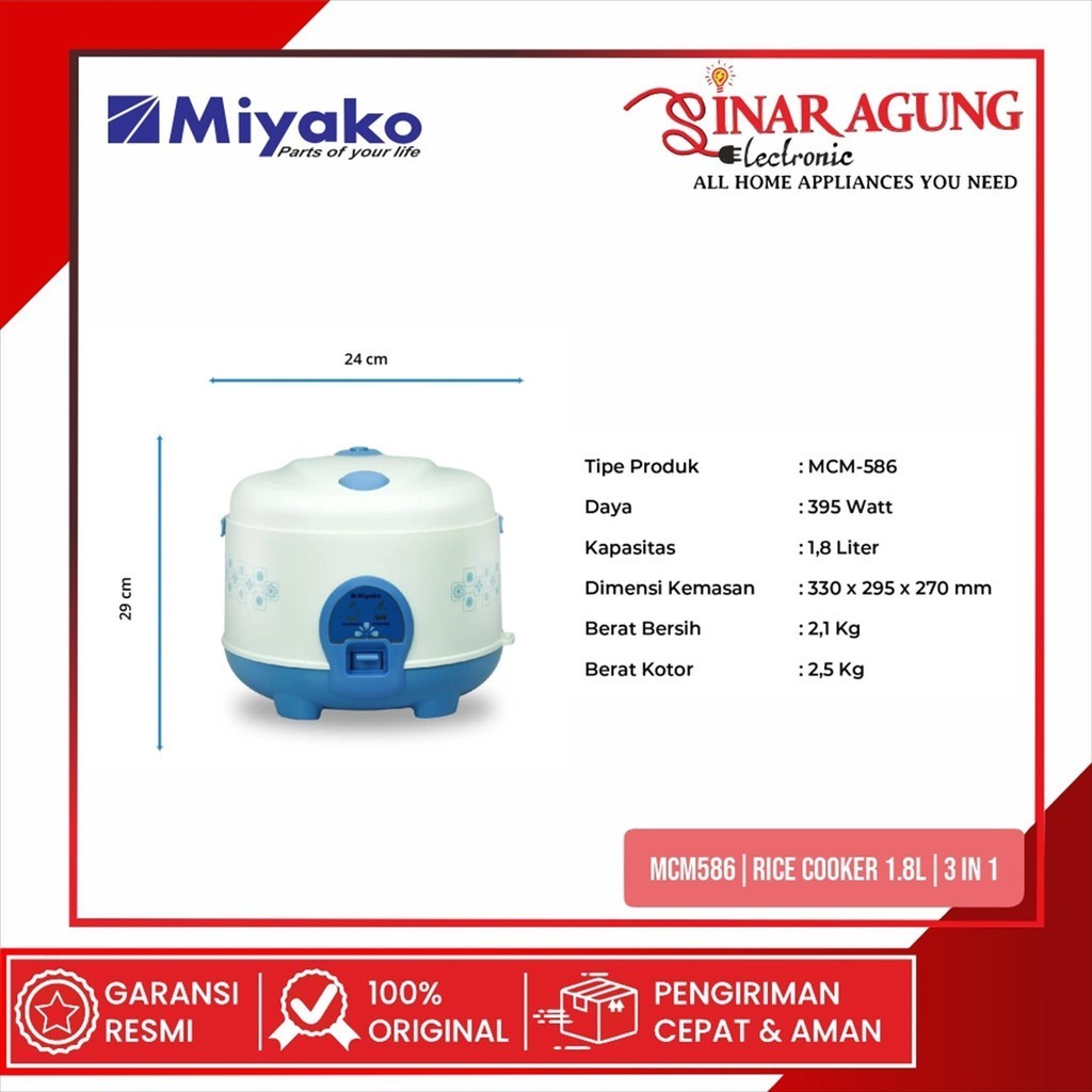 Jual MIYAKO MCM586 / MCM- 586 RICE COOCER 1.8 3 IN 1 - GARANSI RESMI ...