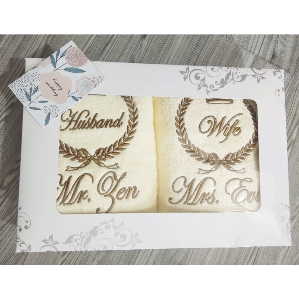 Jual Handuk Couple Wedding Custom Bordir / Untuk Kado / Seserahan ...