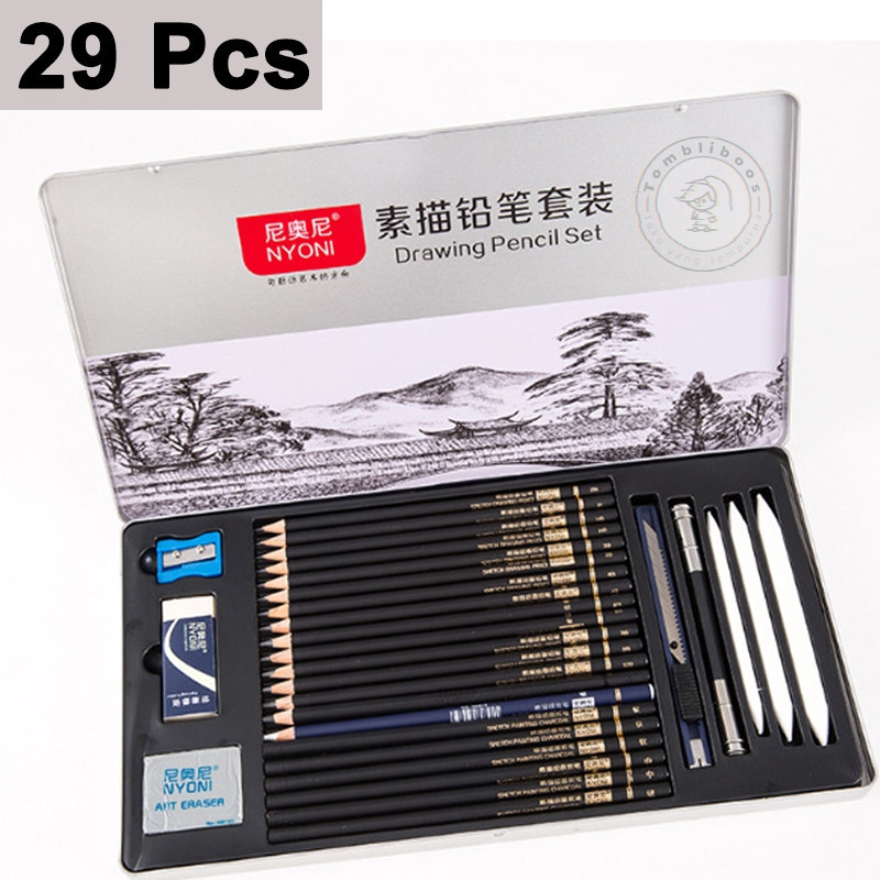 Jual 29pcs/Set Lukis Sketsa Lengkap Paket Drawing Pencil Gambar Metal ...